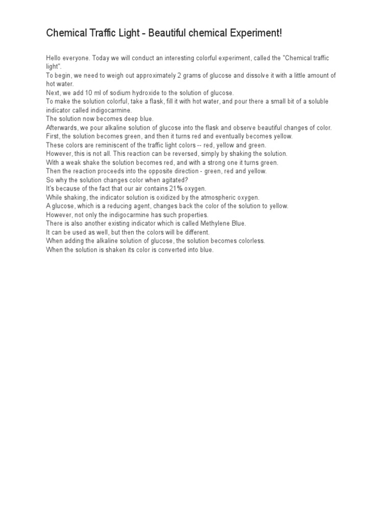 The Chemical Traffic Light: An Educational Experiment Demonstrating ...