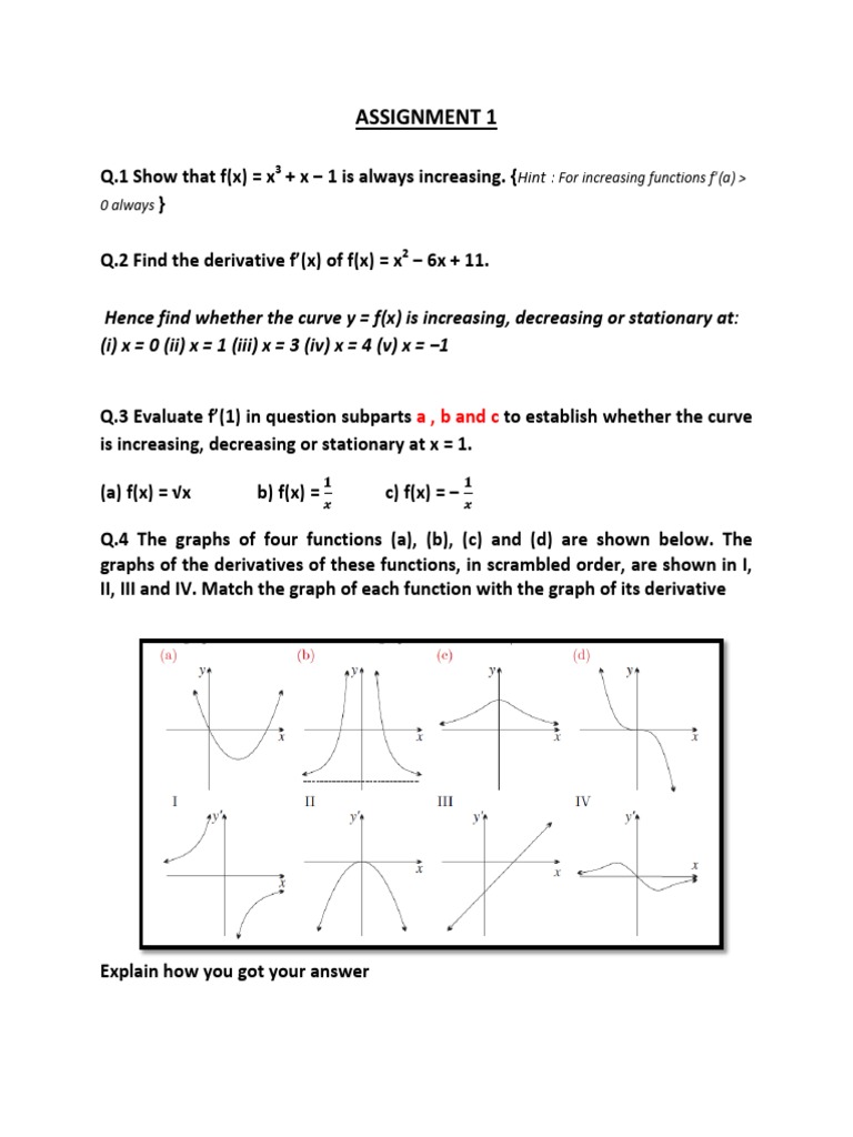 Assignment 1 | PDF | Maxima And Minima | Derivative