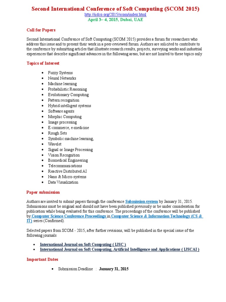 SCOM 2015 Call for Papers | PDF | Technology & Engineering