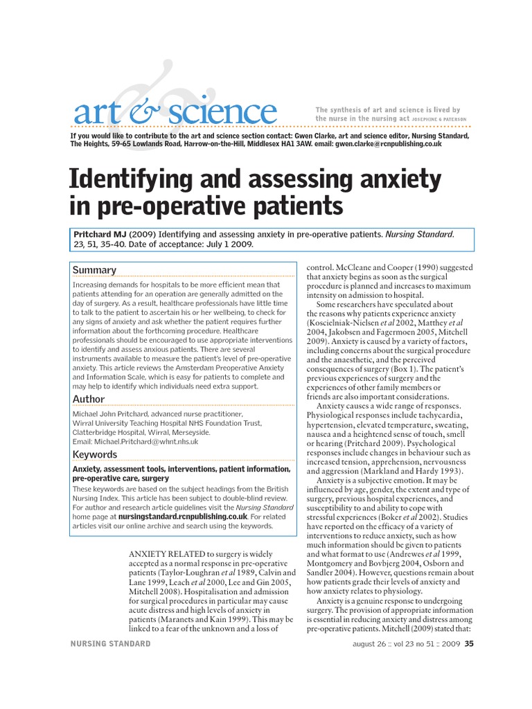 Identifying and Assessing Anxiety in Pre Operative Patients | PDF ...
