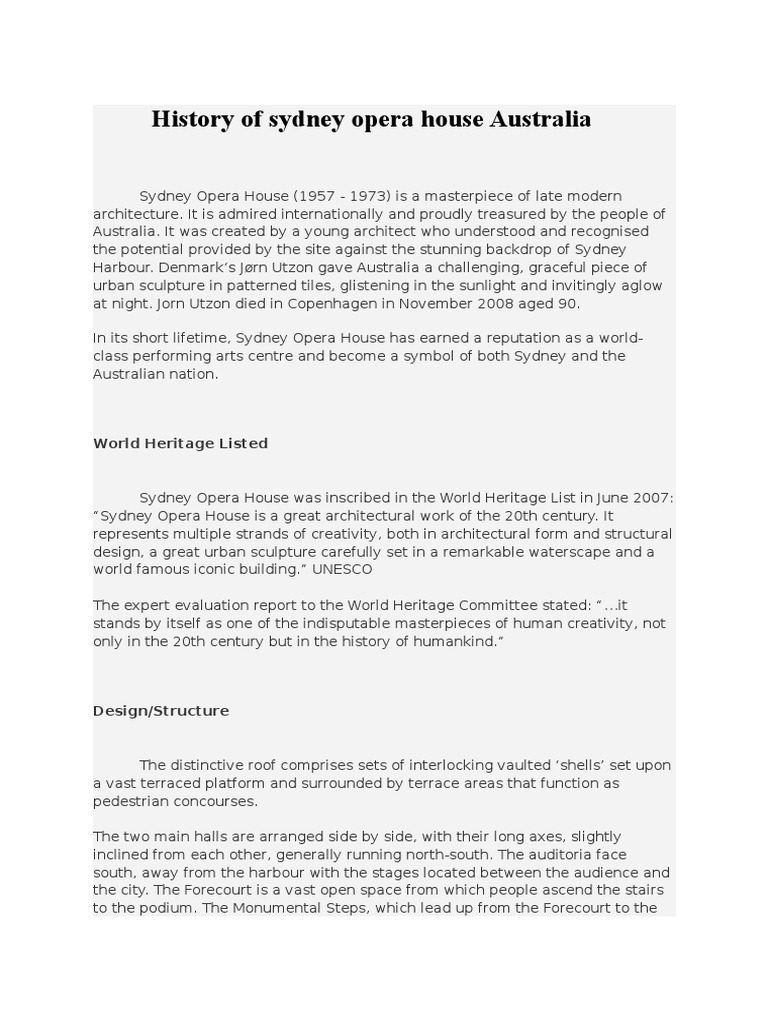 History of Sydney Opera House Australia | PDF