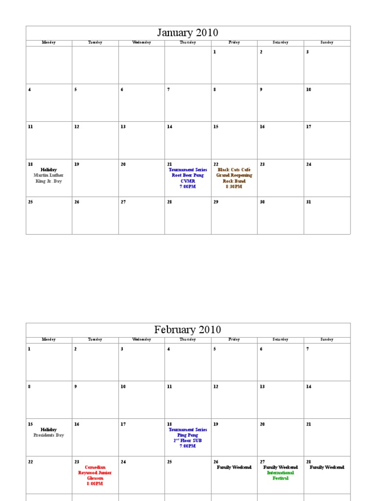 2010 Academic Calendar and Events | PDF | Christmas | Thanksgiving