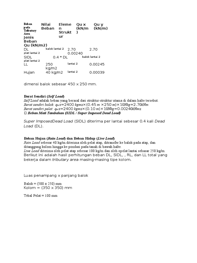 Beban Pada Tributary Area Jenis Beban | PDF