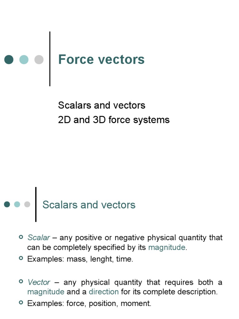 Force Vectors Scalars And Vectors 2d And 3d Force Systems Pdf Euclidean Vector Cartesian