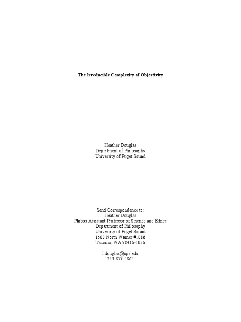 The Irreducible Complexity of Objectivity | PDF | Scientific Method ...