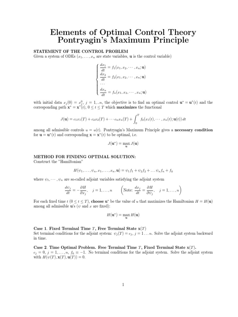 Elements of Optimal Control Theory | PDF | Science & Mathematics