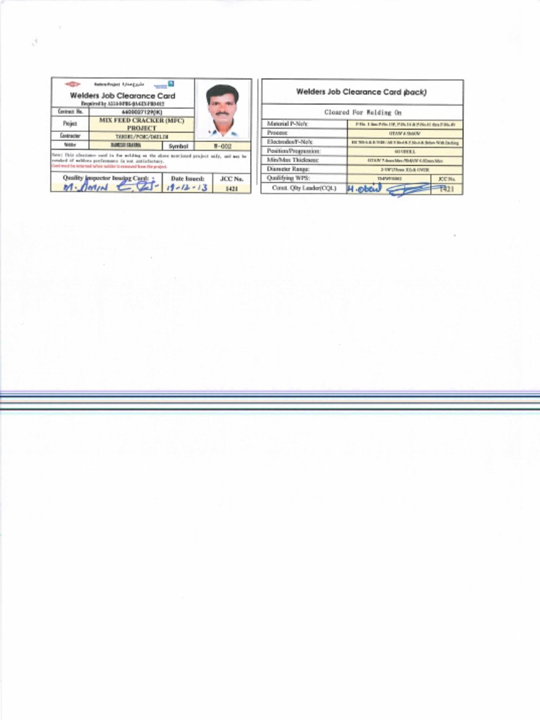 Sample Welder's JCC | PDF