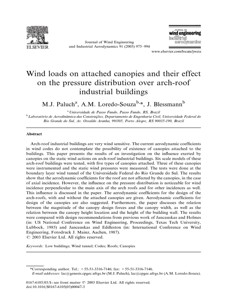 Wind Loads On Attached Canopies | PDF | Reynolds Number | Nature