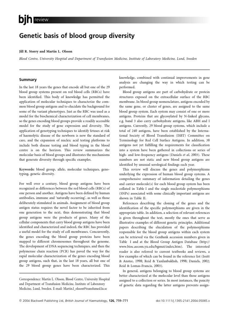 Genetic Basis of Blood Group Diversity - Storry - 2004 - British ...
