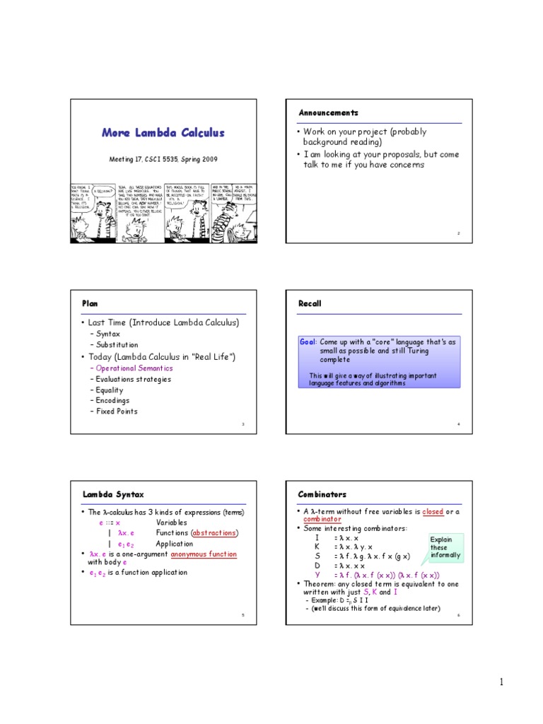 More Lambda Calculus: Announcements | PDF | Functional Programming ...