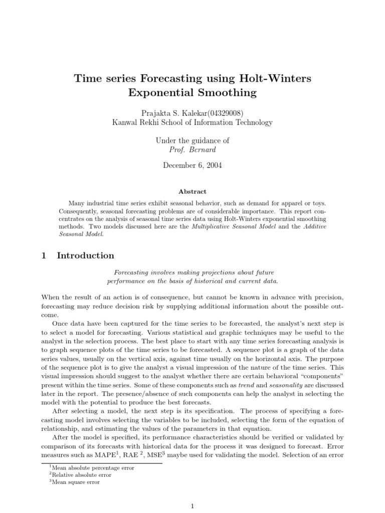Time Series Forecasting Using Holt Winters Exponential Smoothing