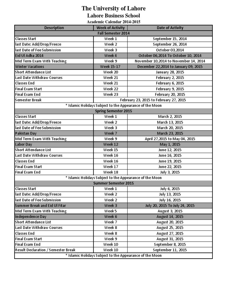 Academic Calendar 2014-2015 | PDF