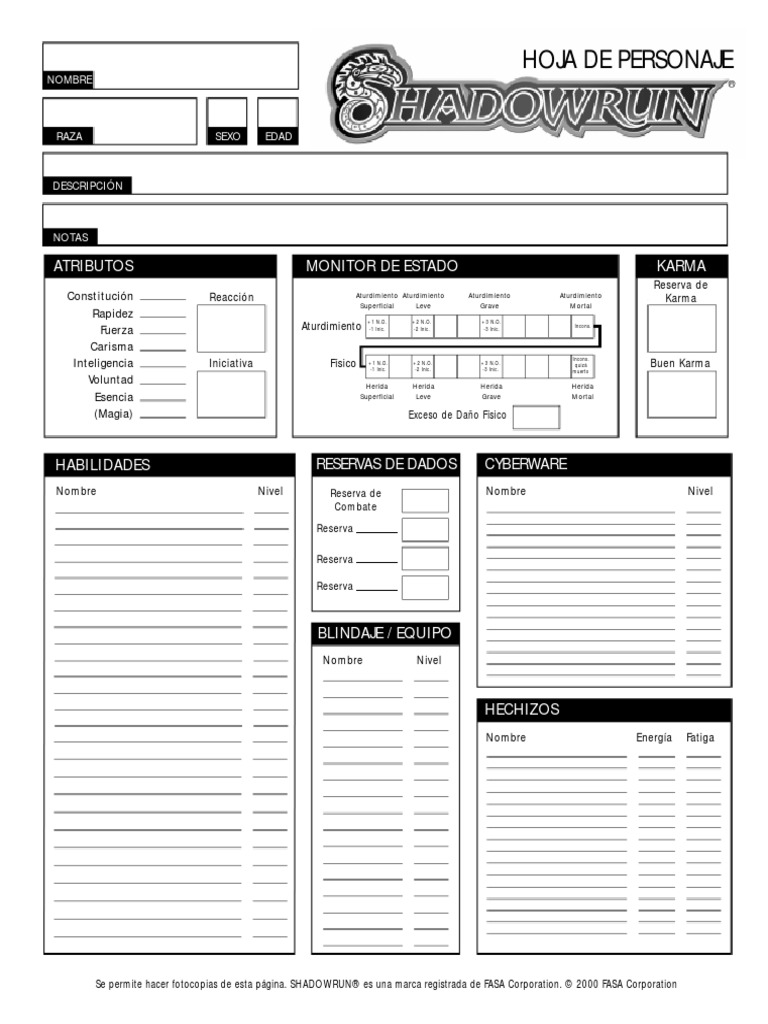 Ficha 2000 Shadowrun-3a-Ed PDF | PDF