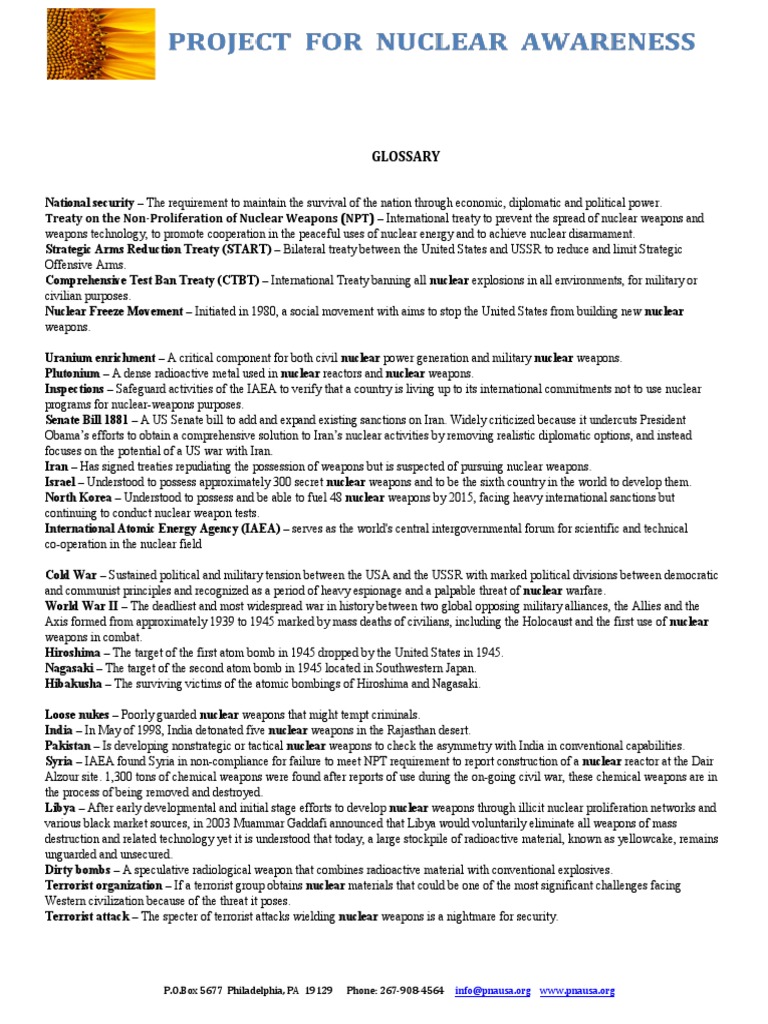 Nuclear Weapons and Security Glossary | PDF | Nuclear Weapons | Treaty ...