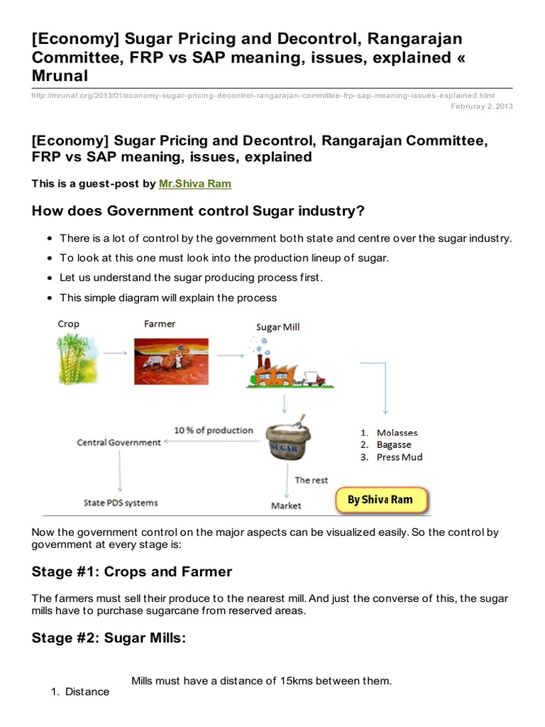 Economy Sugar Pricing and Decontrol Rangarajan Committee FRP Vs SAP ...