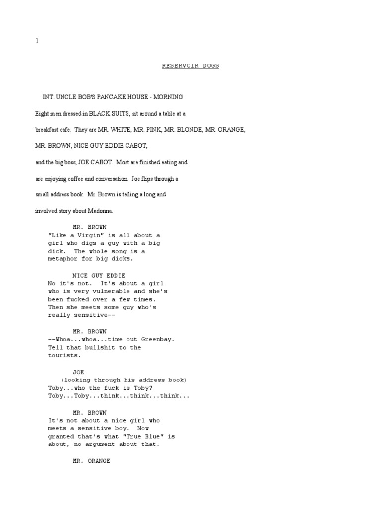 Reservoir Dogs Script Draft 1 | PDF | Leisure