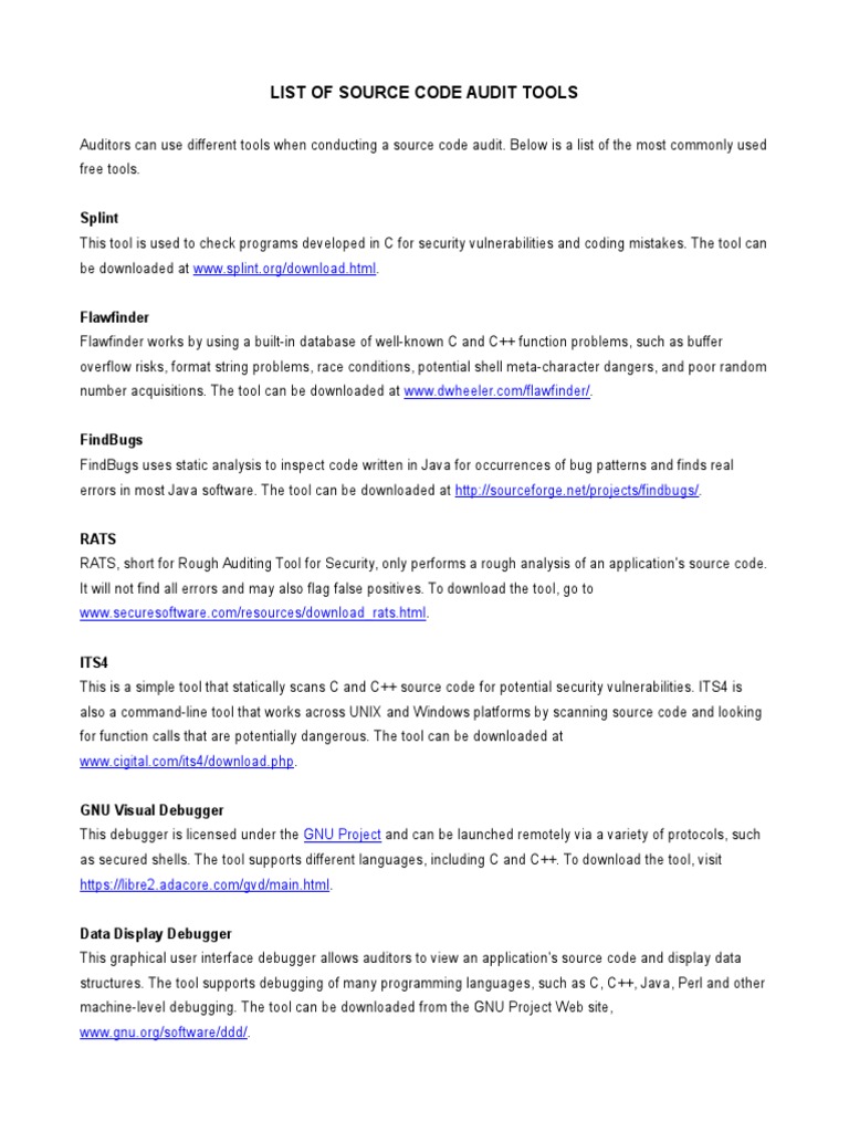 Source Code Audit Tools Guide Pdf Business Technology Engineering