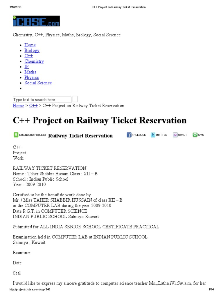C++ Project On Railway Ticket Reservation | PDF | C++ | Databases