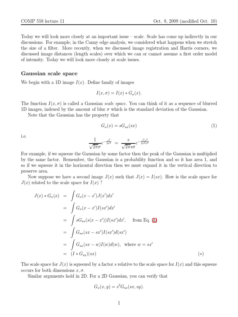 Gaussian scale space: x2 2σ2 s2 x2 2s2σ2 | PDF | Normal Distribution ...