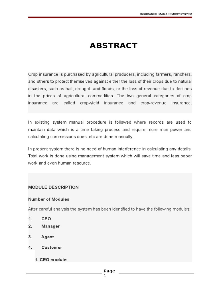 Insurance Management System Report | PDF | Crop Insurance | Insurance
