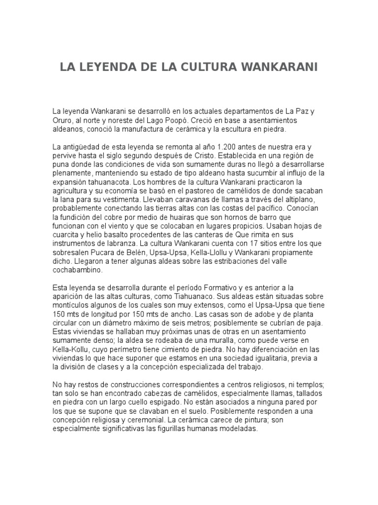 La Leyenda de La Cultura Wankarani | PDF | Arqueología | Cultura (general)