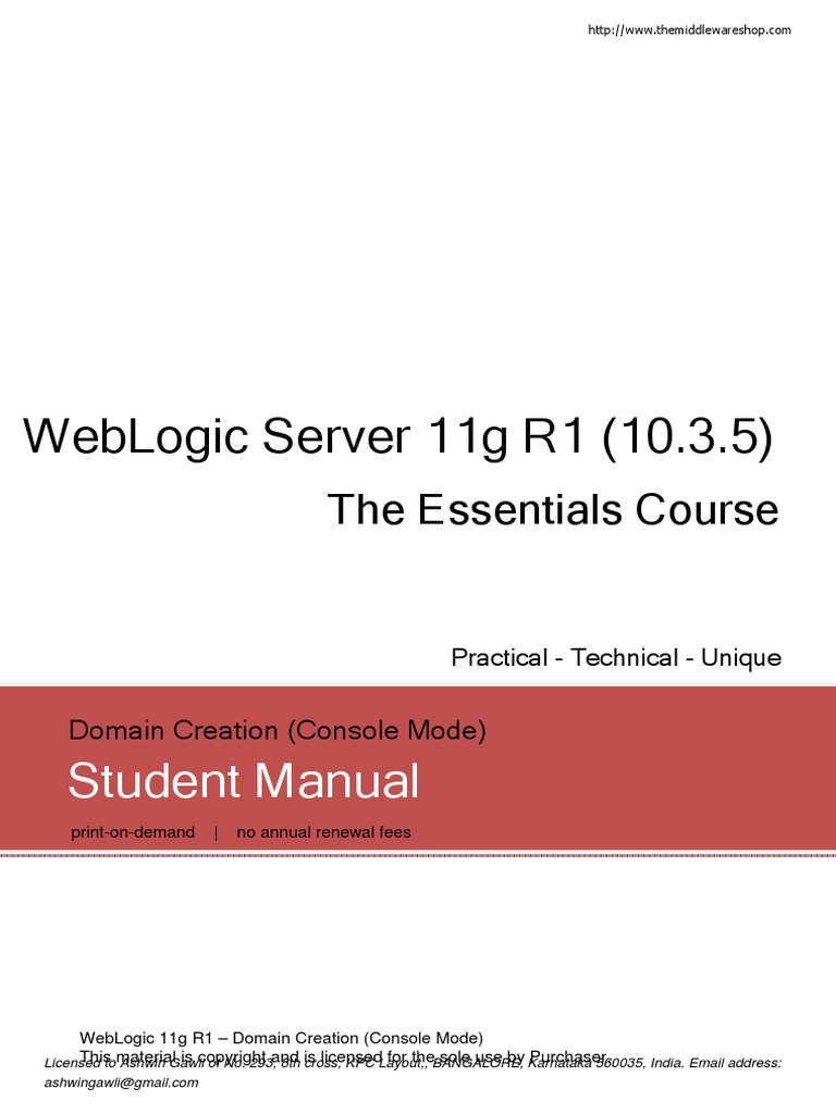Weblogic Server 11G R1 (10.3.5) : Student Manual | PDF | Command Line ...