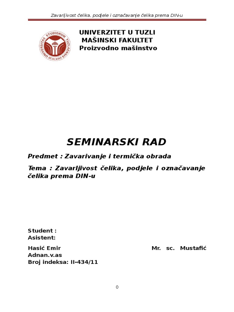 Zavarljivost Celika, Podjele I Oznacavanje Celika Prema DIN-u | PDF