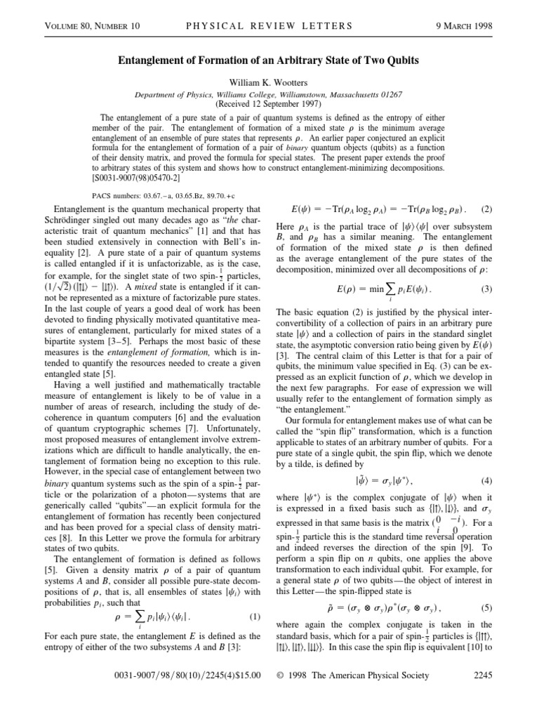 PhysRevLett 80 2245 PDF | PDF | Quantum Entanglement | Eigenvalues And Eigenvectors