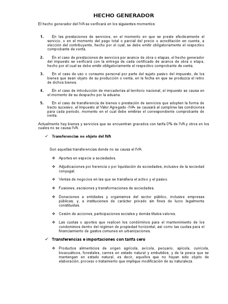 Hecho Generador de IVA | PDF | Impuesto al valor agregado | Impuestos
