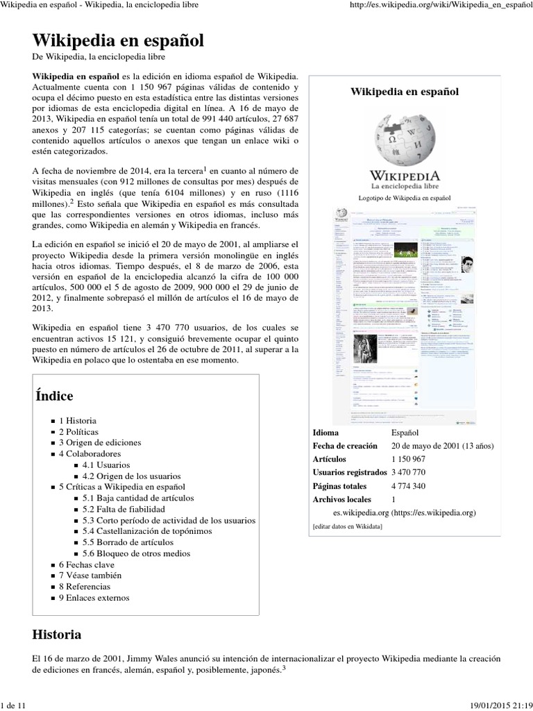 Wikipedia en Español - Wikipedia, La Enciclopedia Libre | PDF ...