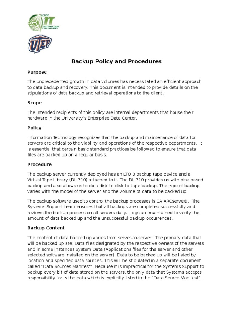 Backup Policy and Procedure Ver 4 | PDF | Backup | Computer File