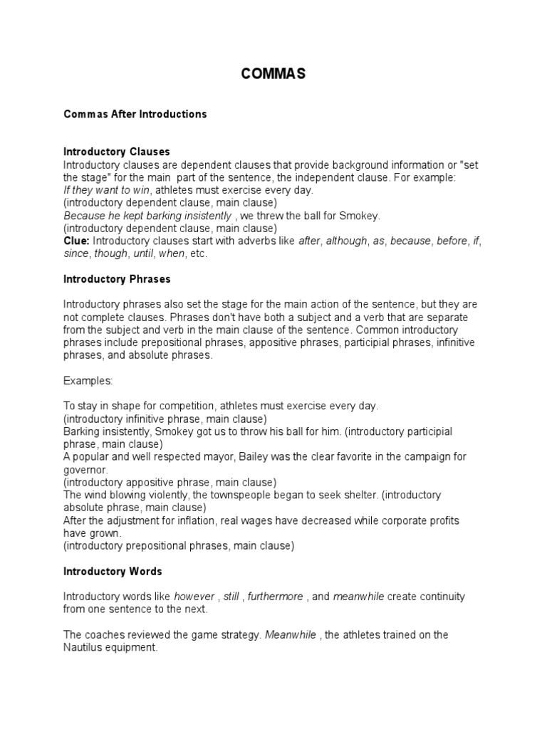A Guide to Using Commas After Introductory Elements | PDF | Phrase | Clause