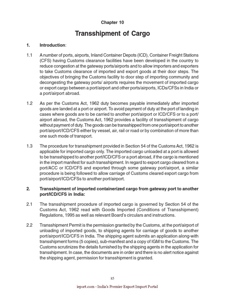 Transshipment Procedures for Imported Cargo | PDF | Containerization ...