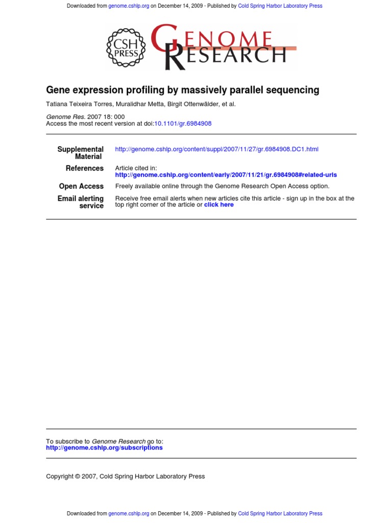 Gene Expression Profiling by Massively Parallel Sequencing: Material ...