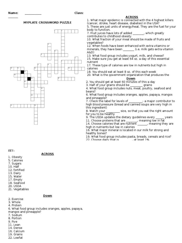Myplate Crossword | PDF | Technology & Engineering | Lifestyle
