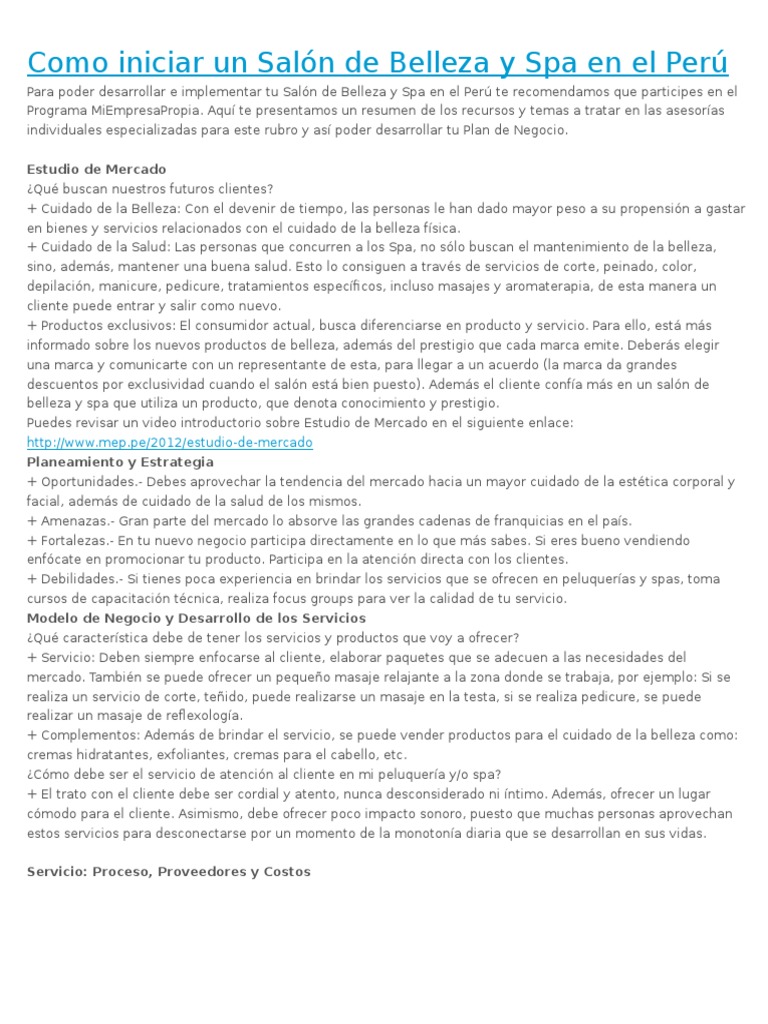 Guía para abrir un Spa y Salón en Perú | PDF | Belleza | Cliente