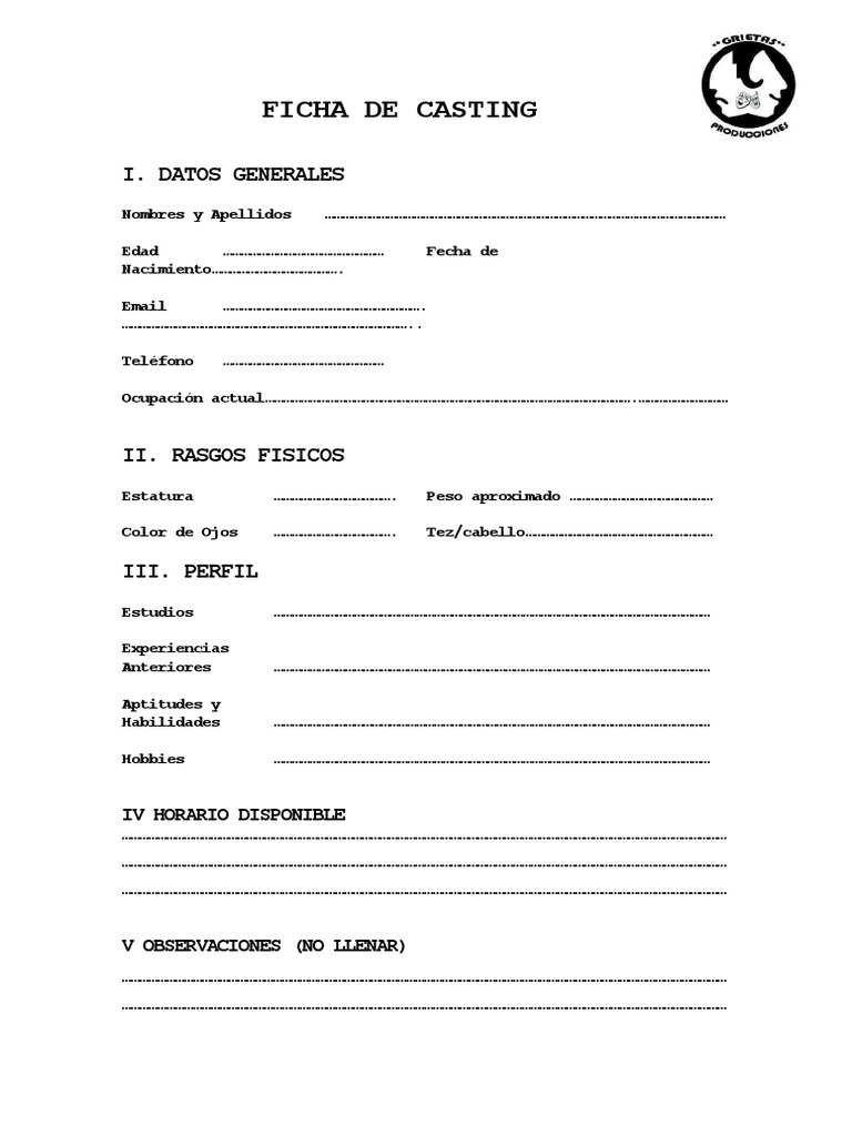 Ficha de Castingx Grietas | PDF