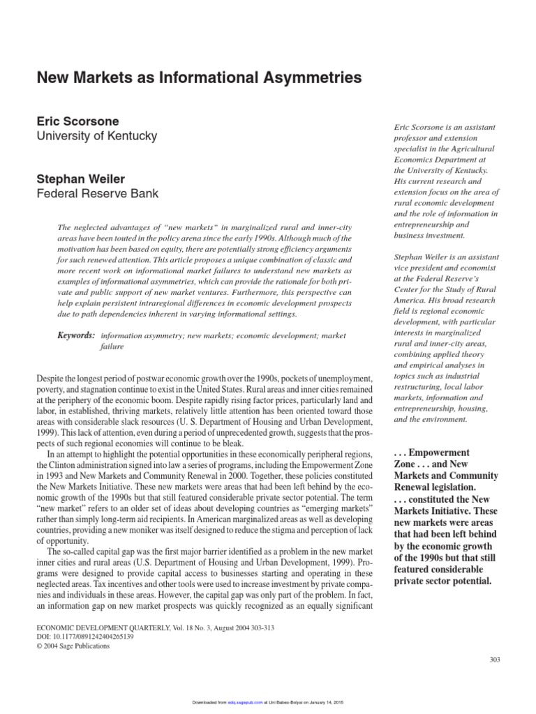 New Markets As Informational Asymmetries: Eric Scorsone | PDF | Market ...