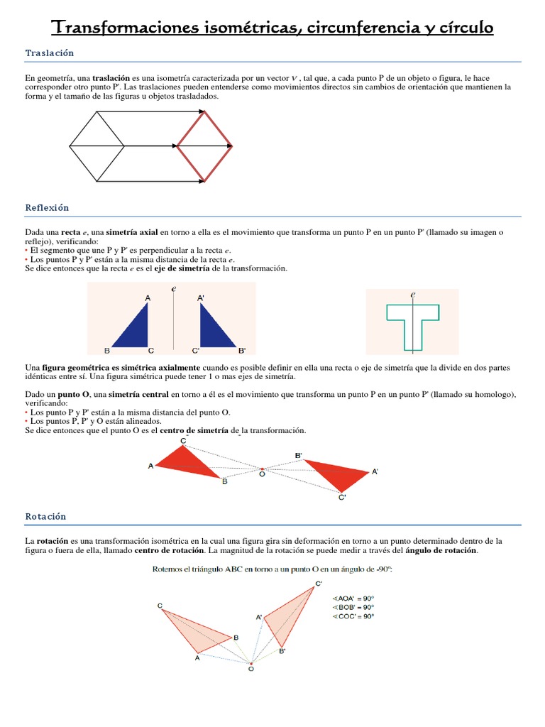 Transformaciones Isométricas PDF | PDF | Circulo | Rotación