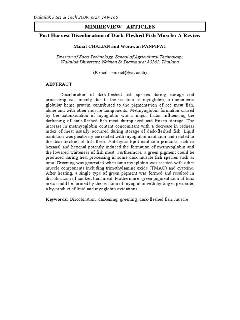 Discoloration in Dark-Fleshed Fish | PDF | Tuna | Cysteine