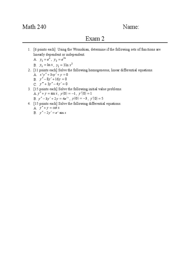 Differential Equations Exam 2 | PDF