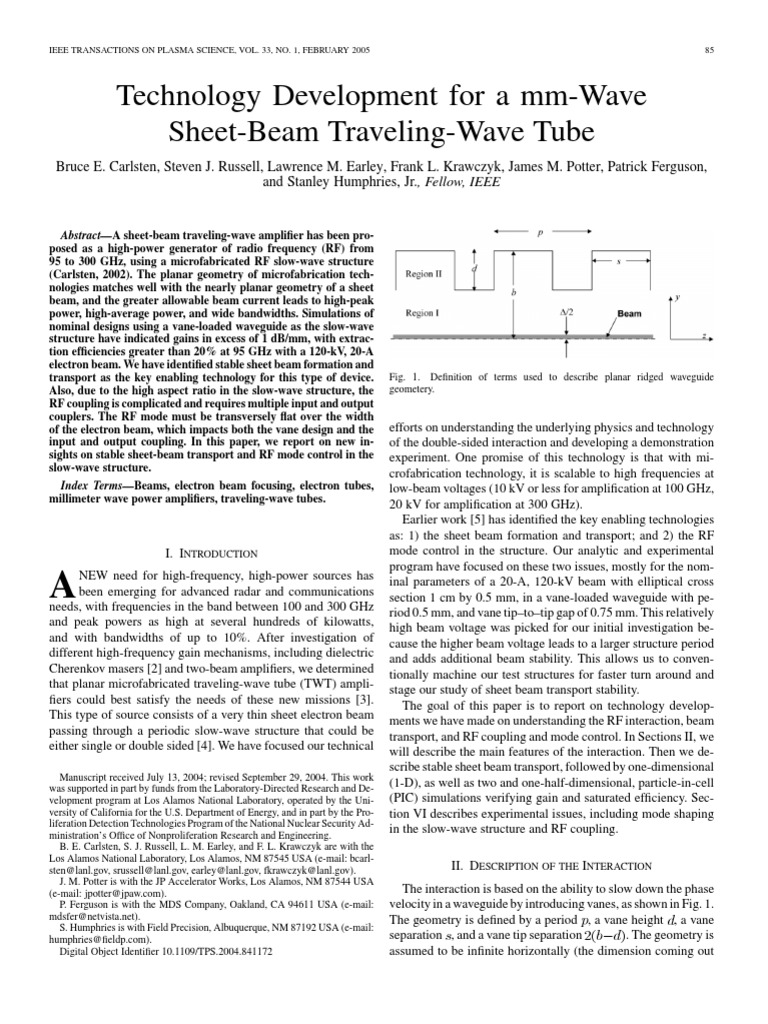 Technology Development For A Mm-Wave Sheet-Beam Traveling-Wave Tube ...