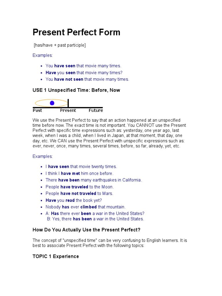 Present Perfect Form | PDF | Perfect (Grammar) | Verb