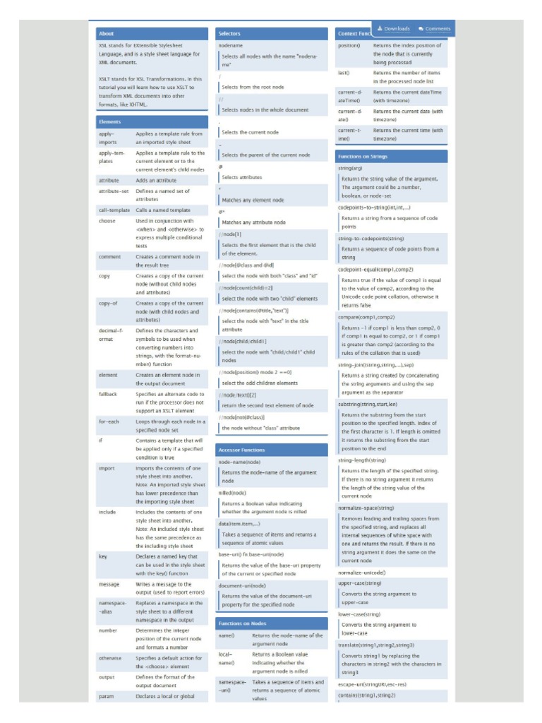 XSLT 2.0 Cheat Sheet | PDF XSLT 2.0 Cheat Sheet | PDF