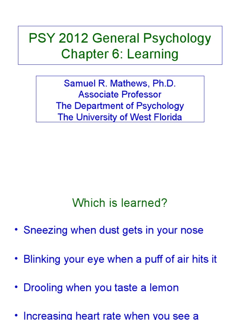 PSY 2012 General Psychology Chapter 6: Learning | PDF | Classical ...