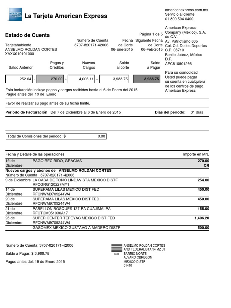Statement - Jan 2015 PDF | American Express | Ciudad de México