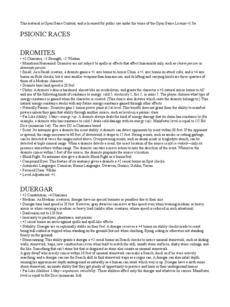 Psionic Races Dromites: Dominate Person | Download Free PDF | D20 ...