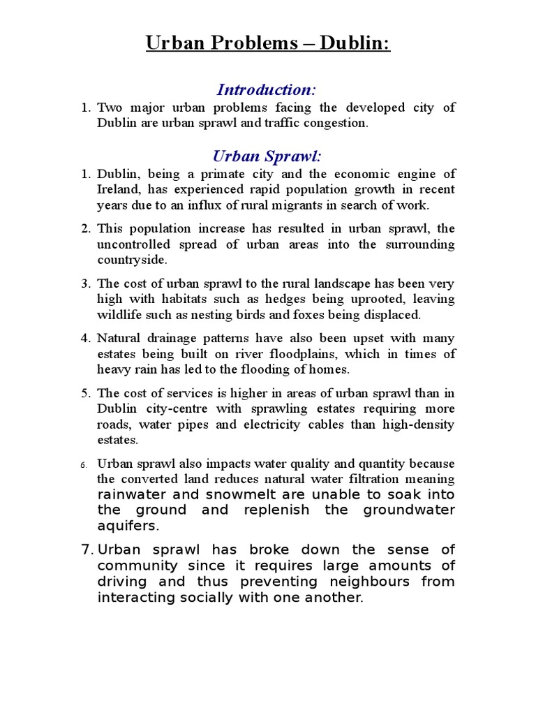 Urban Problems - Dublin | PDF | Urban Sprawl | Commuting