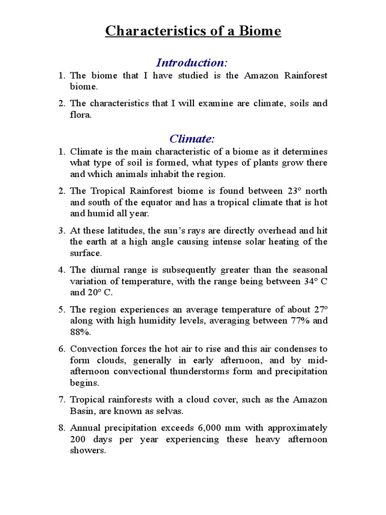 Amazon Rainforest Biome Characteristics | PDF | Rain | Soil