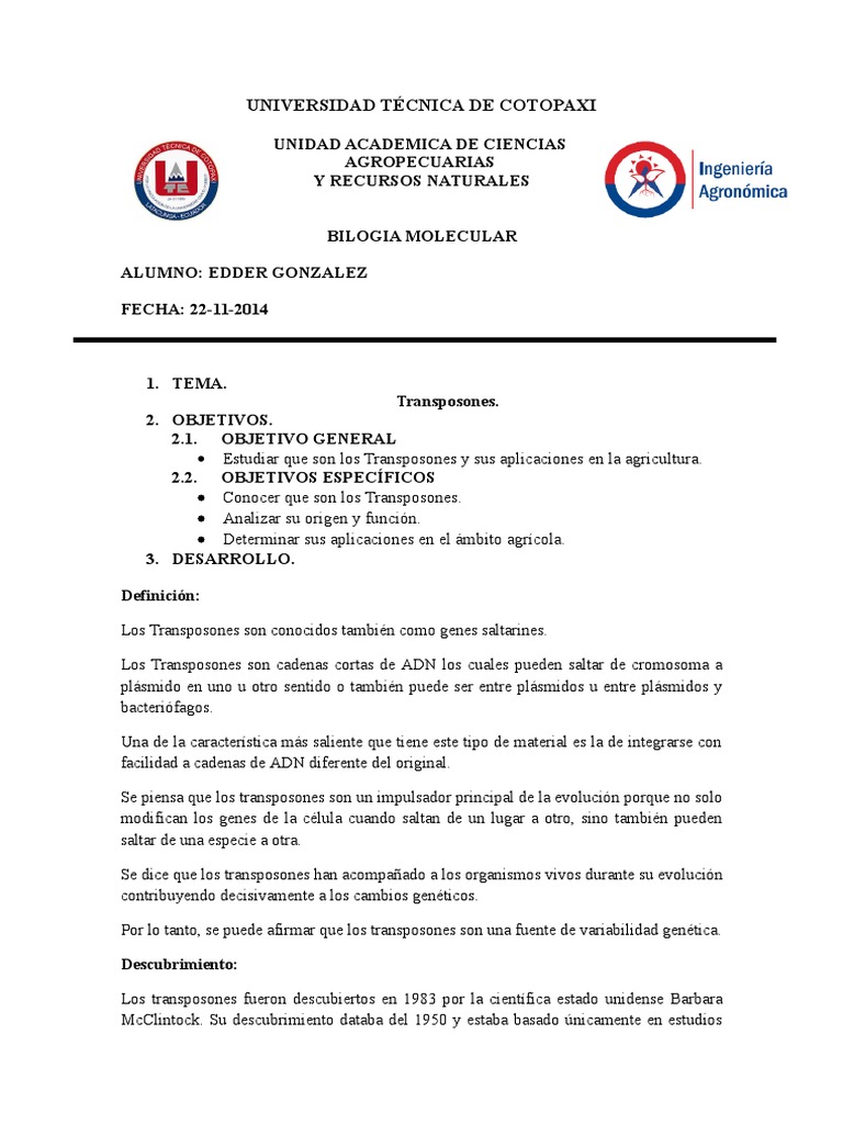 Transposones o Genes Saltarines | Descargar gratis PDF | Elemento ...